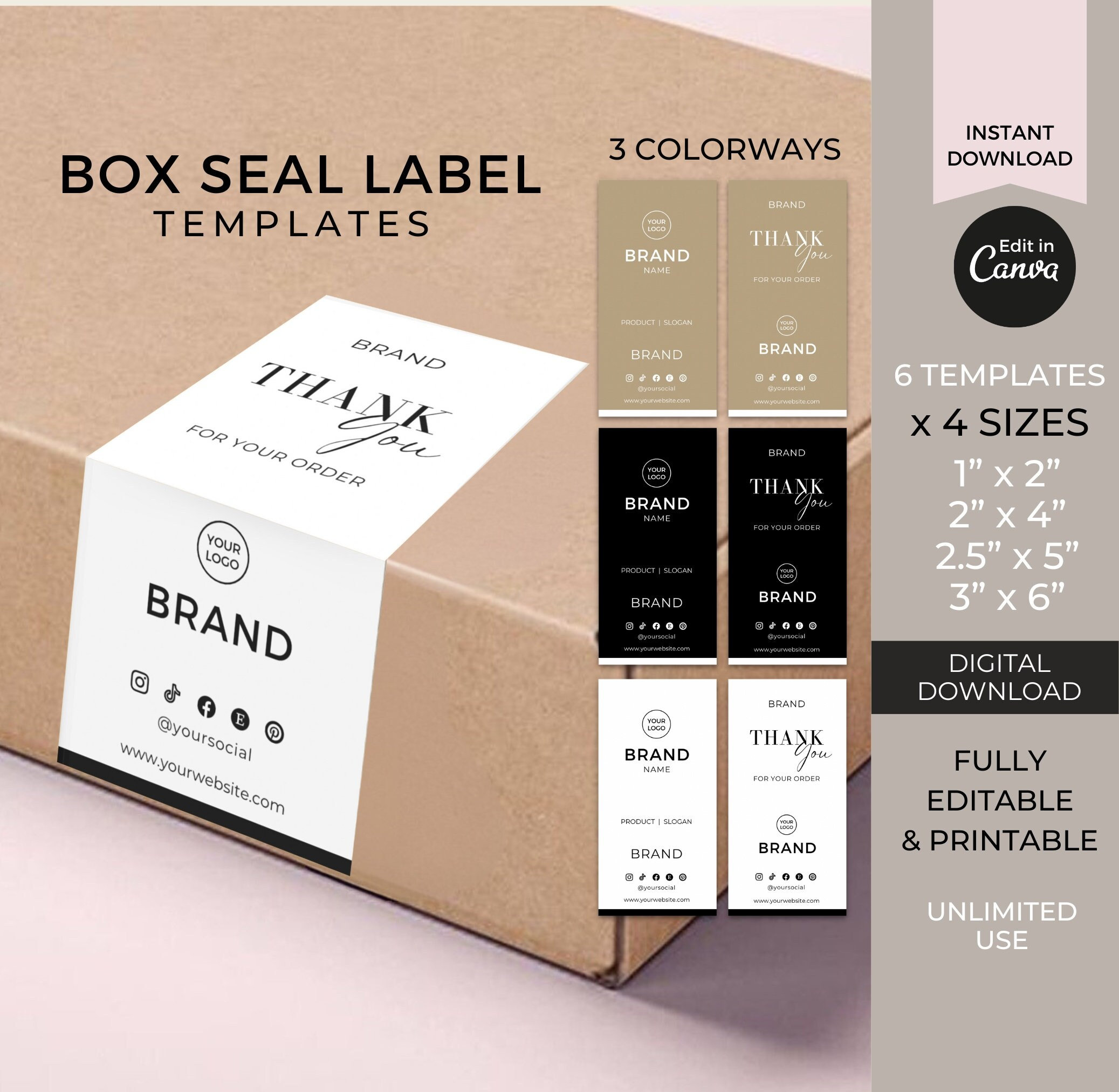 Box Seal Labels Template Editable Canva, Mailer Box Label Stickers ...