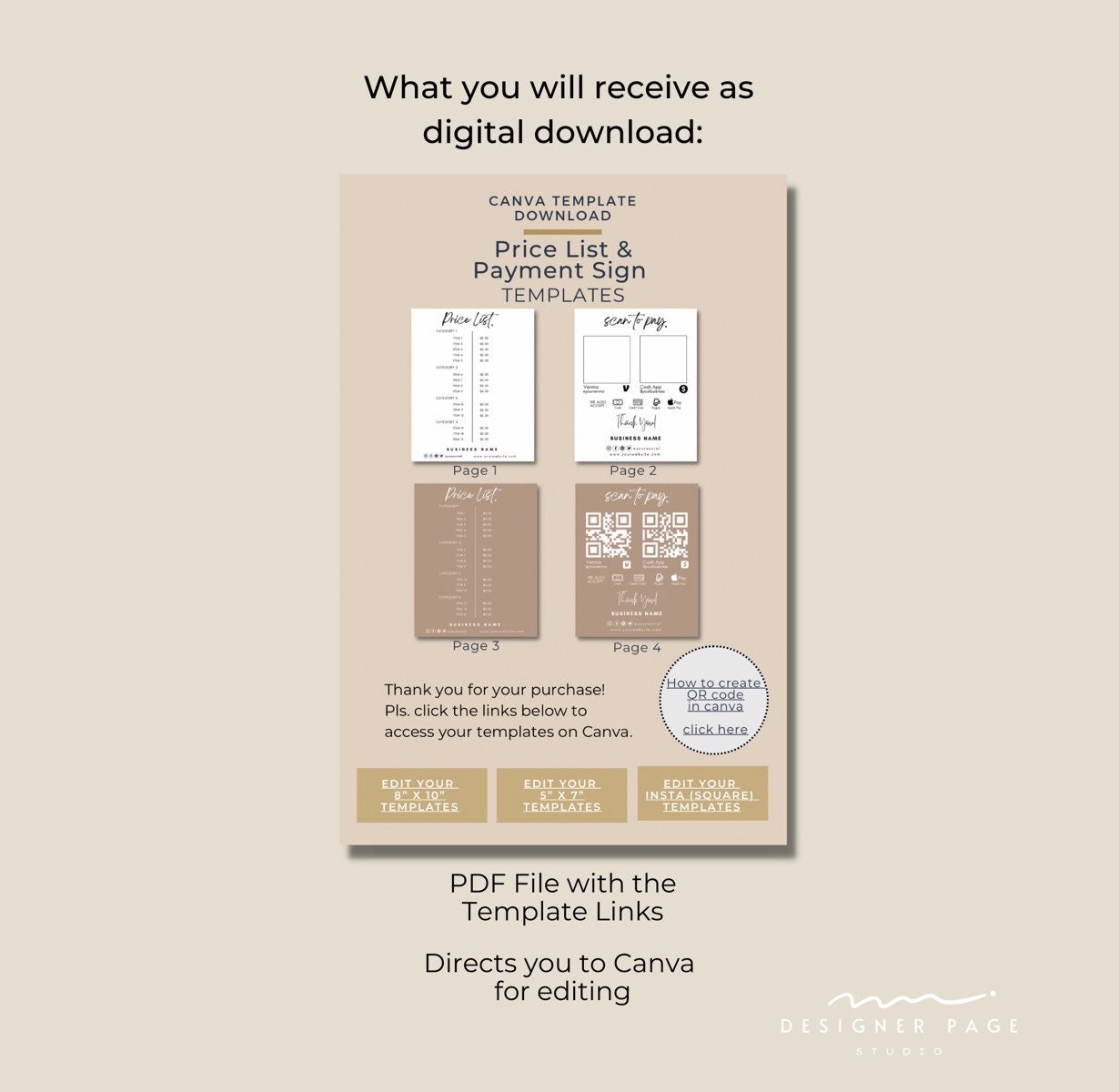 Price List Template Editable, Printable Payment Sign Card Set, Price ...