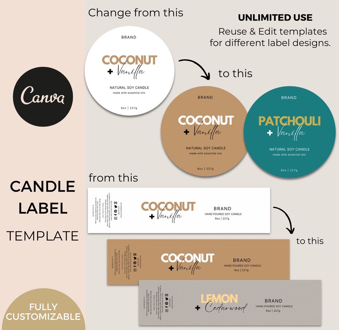 Candle Tin Label Template Editable Modern Candle Labels - Etsy