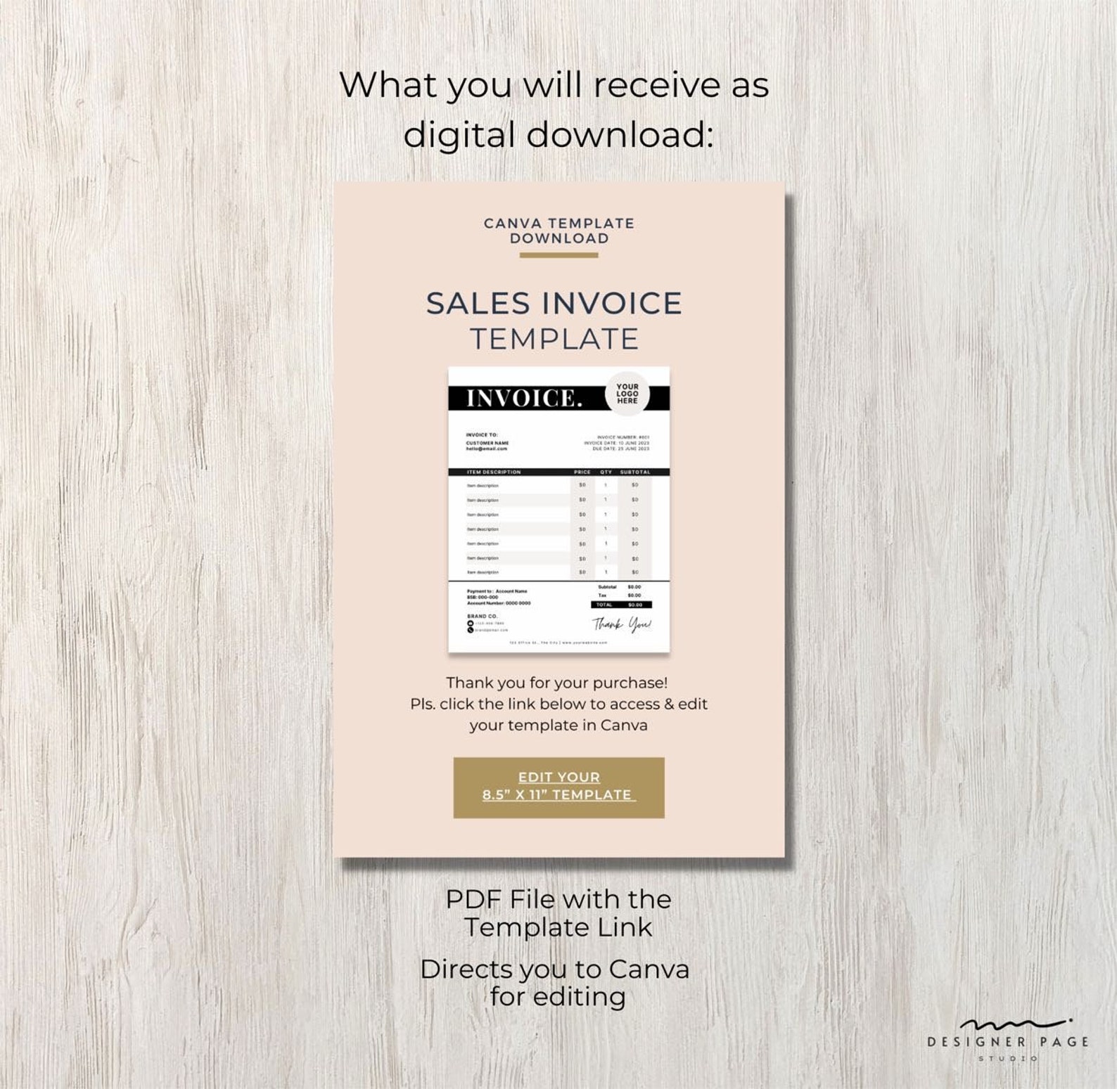 Editable Printable Sales Invoice Template Canva, Editable Payment Forms ...