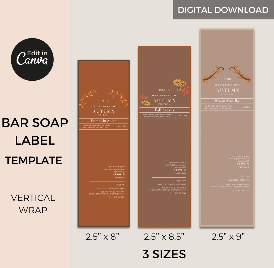 Editable Bar Soap Label Template Canva Autumn Soap Labels Etsy