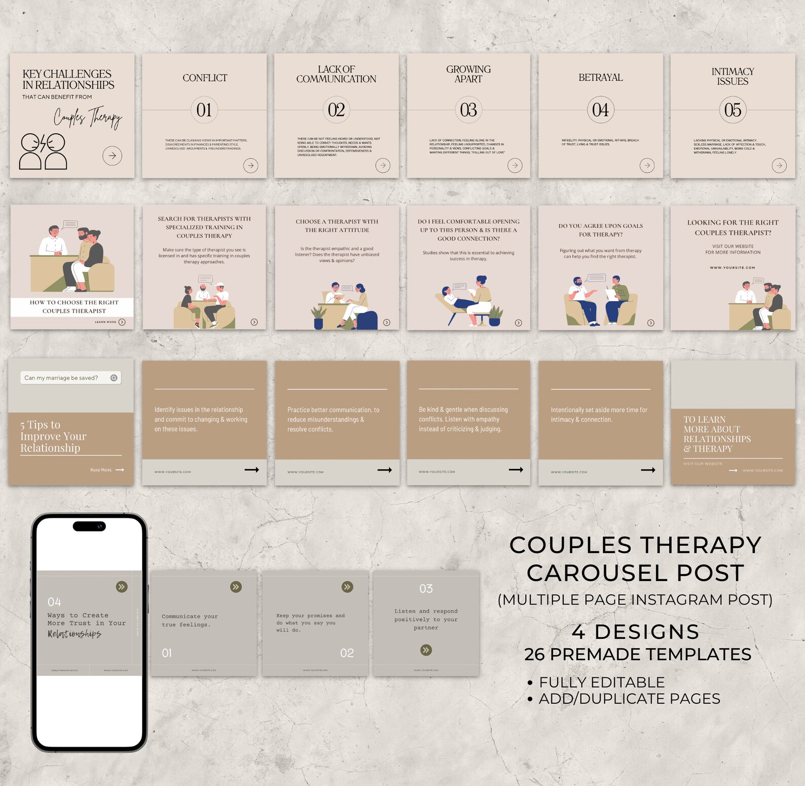 Couples Therapy Instagram Templates Editable Canva, Marriage Counseling ...