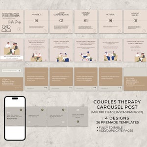 Couples Therapy Instagram Templates Editable Canva, Marriage Counseling ...