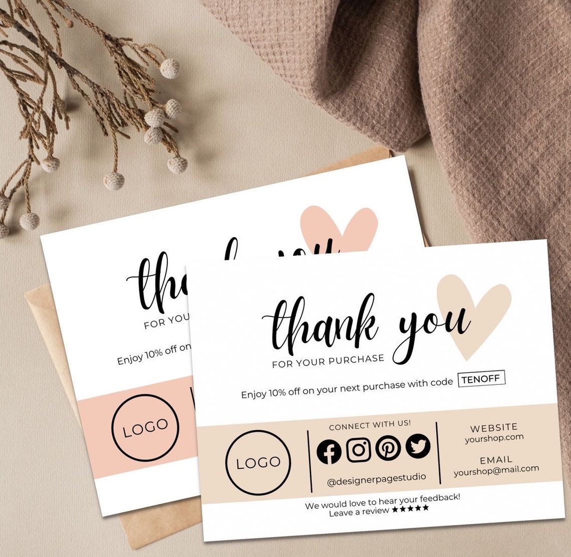 Thank You Cards Template Editable Canva Printable Business - Etsy