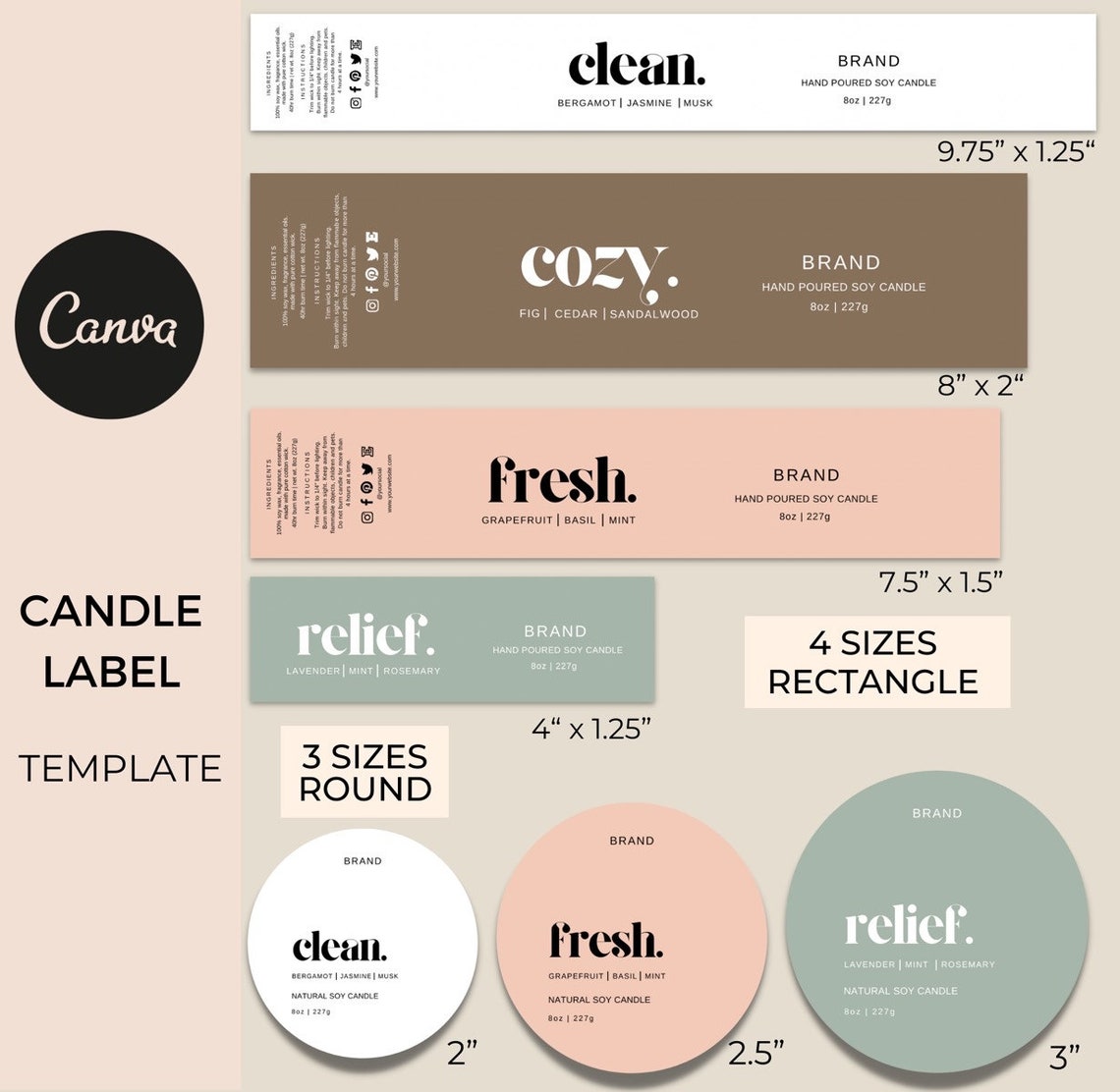 Candle Label Template Round Editable Modern Candle Labels - Etsy