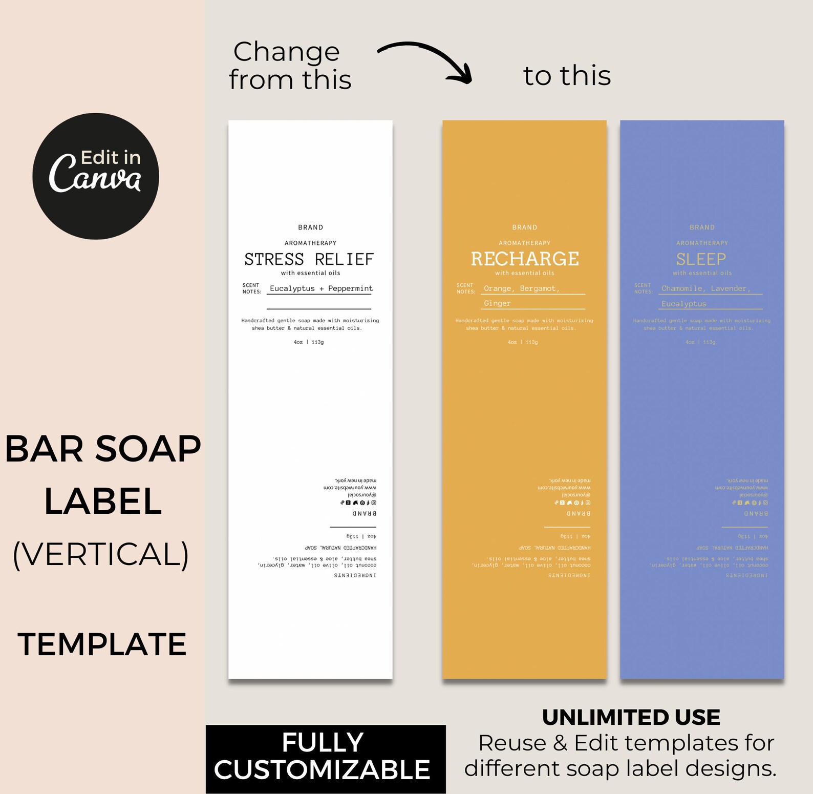 Editable Soap Label Template Canva, Bar Soap Labels Printable, Soap ...
