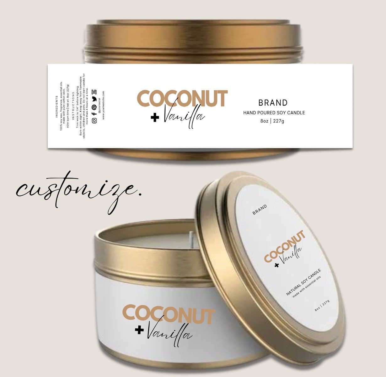 Candle Tin Label Template Editable Modern Candle Labels - Etsy