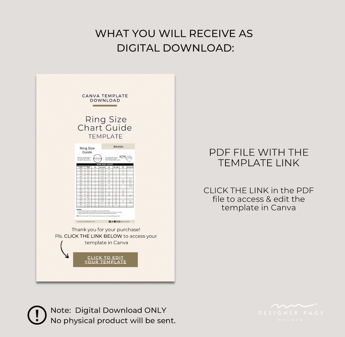 Editable Ring Size Chart Template Canva, Custom Ring Sizing Guide, Ring ...