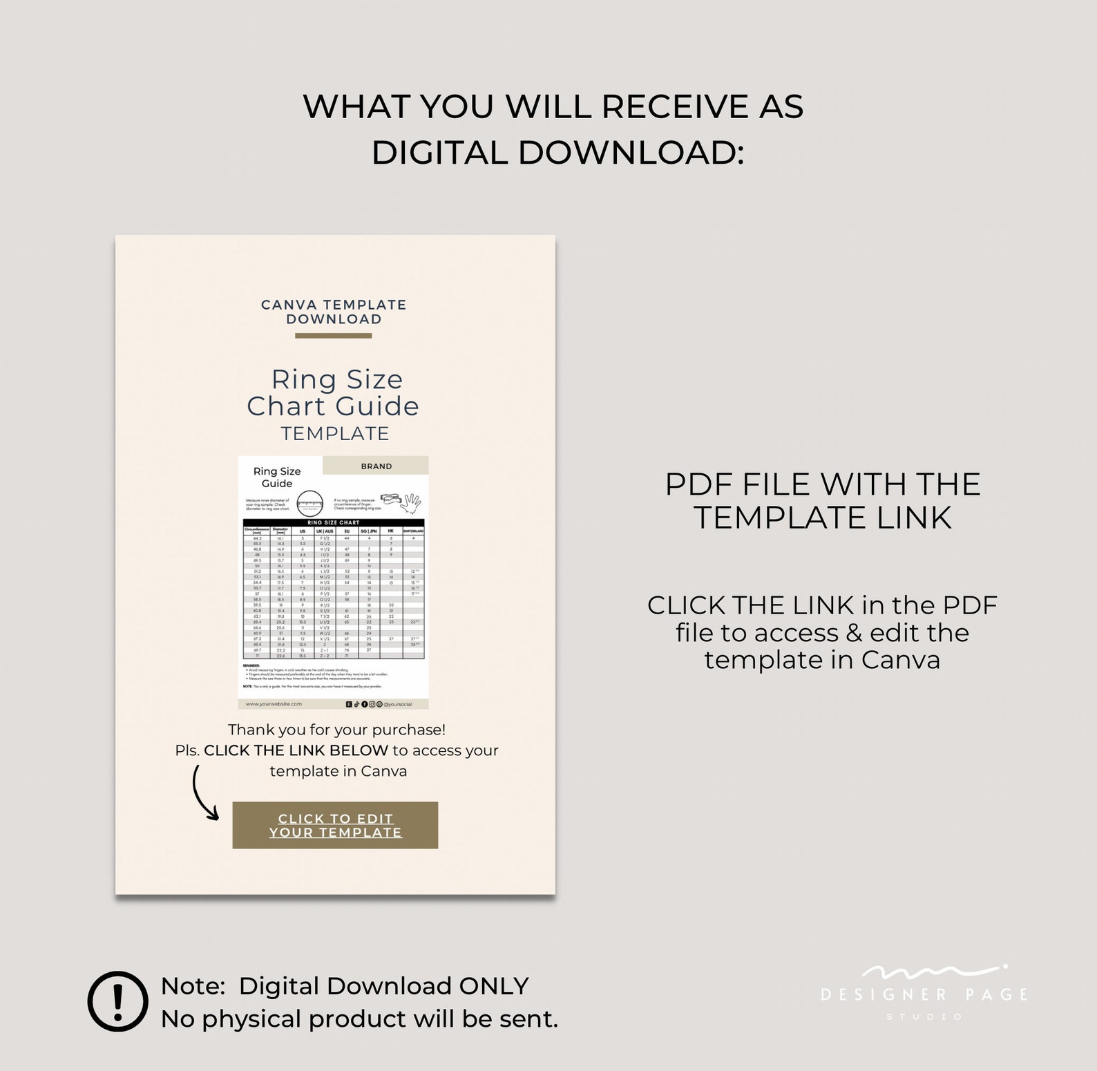 Editable Ring Size Chart Template Canva, Custom Ring Sizing Guide, Ring ...