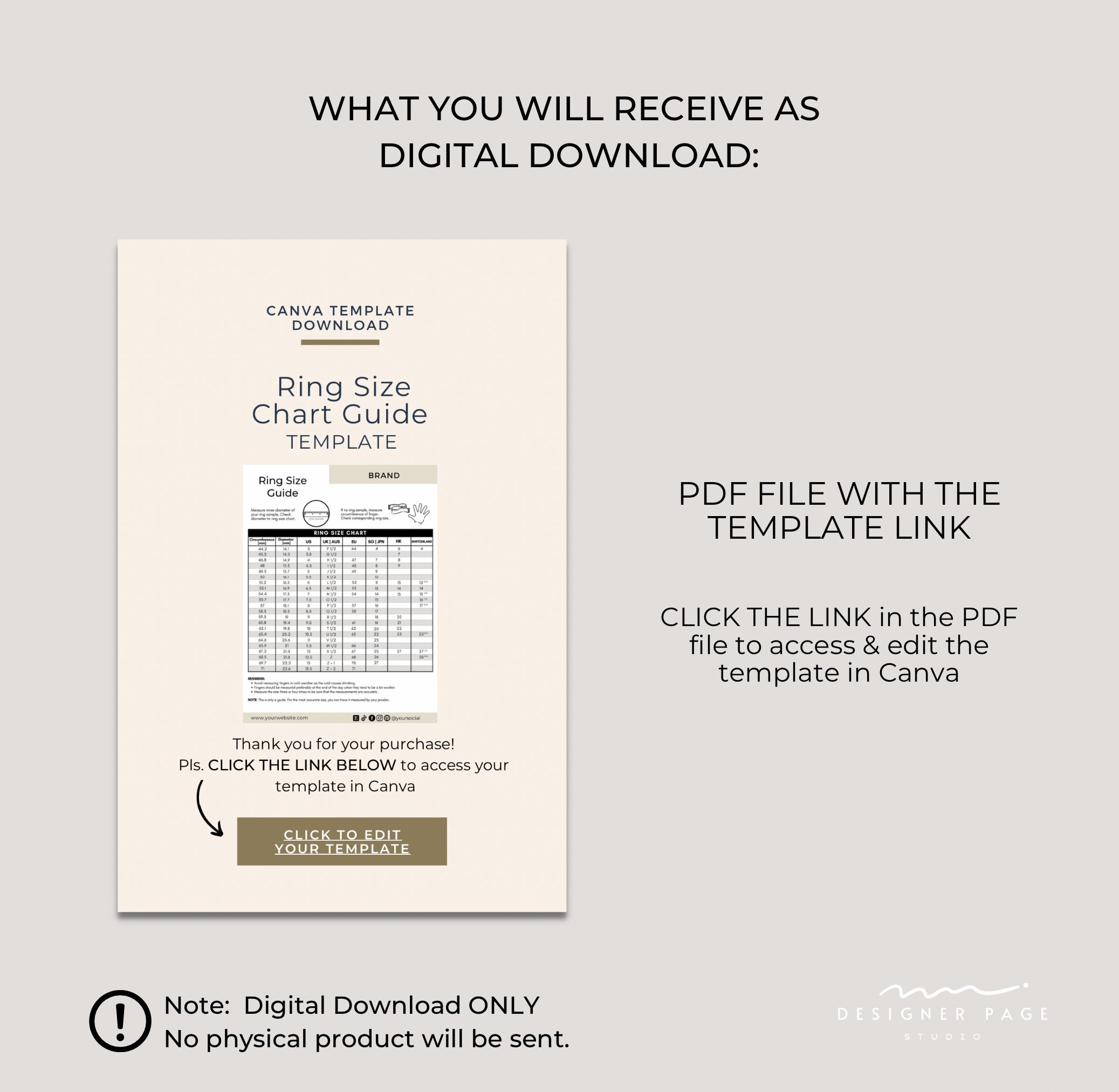 Editable Ring Size Chart Template Canva, Custom Ring Sizing Guide, Ring ...