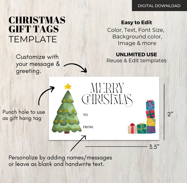Christmas Gift Tags Template Canva Editable, Printable Holiday Gift Tag ...