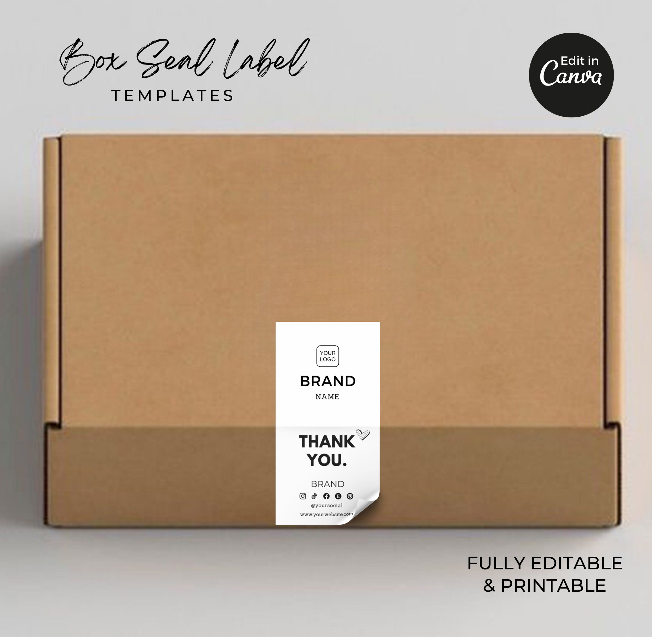 Editable Box Seal Labels Template Canva, Custom Mailer Box Label ...
