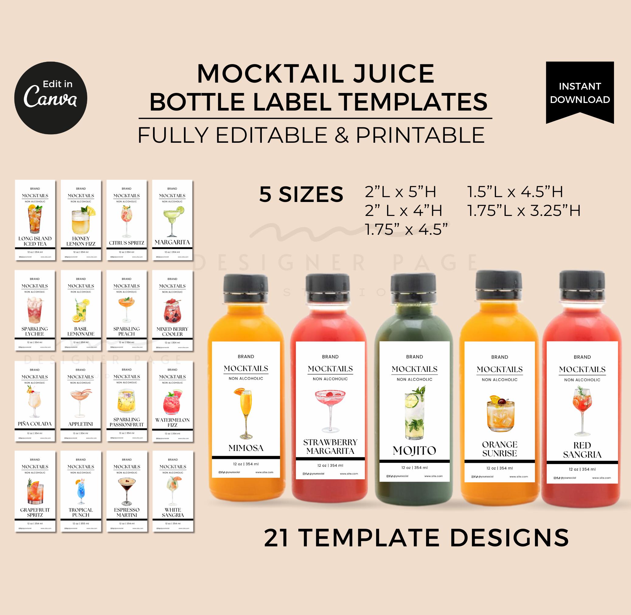 Editable Mocktail Juice Bottle Labels Template Canva, Fresh Fruit Juice ...