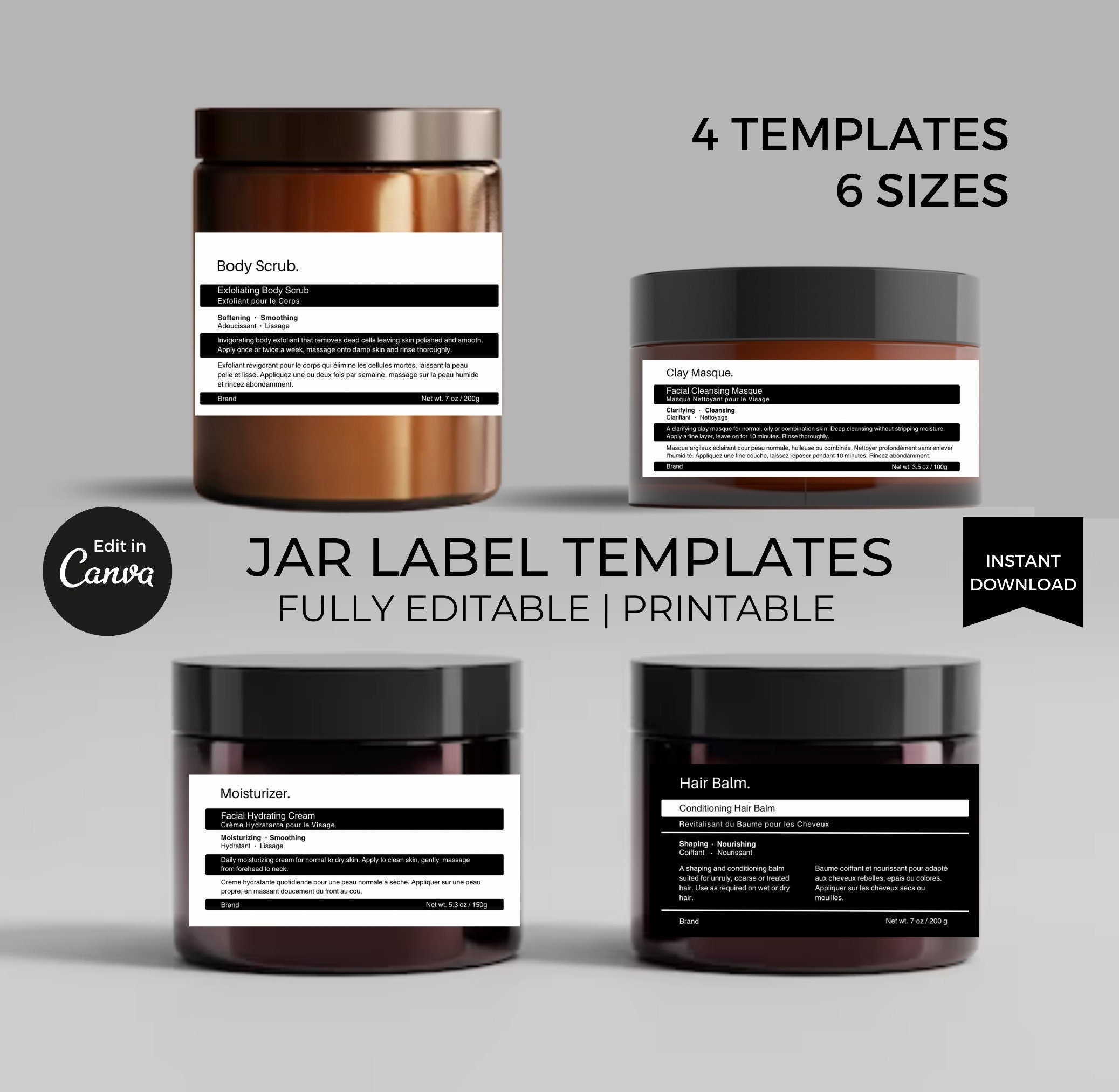 Minimalist Cosmetic Jar Labels Template Canva, Editable Product Label ...
