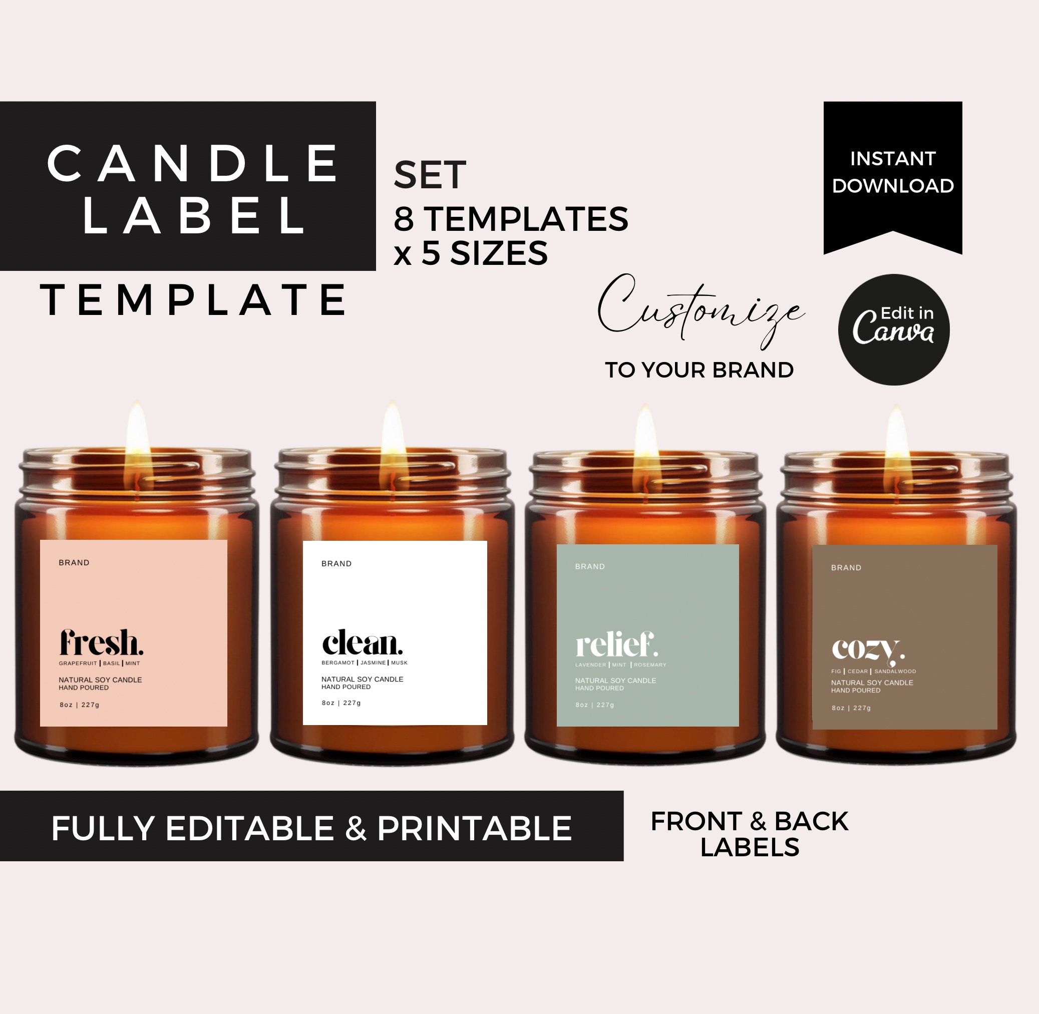 Editable Candle Label Template Canva, Modern Candle Labels Printable ...