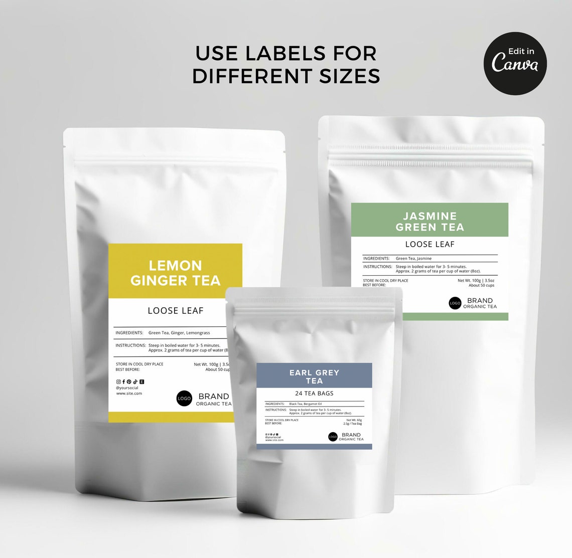 Tea Bag Labels Template Editable Canva, Minimalist Tea Pouch Label ...