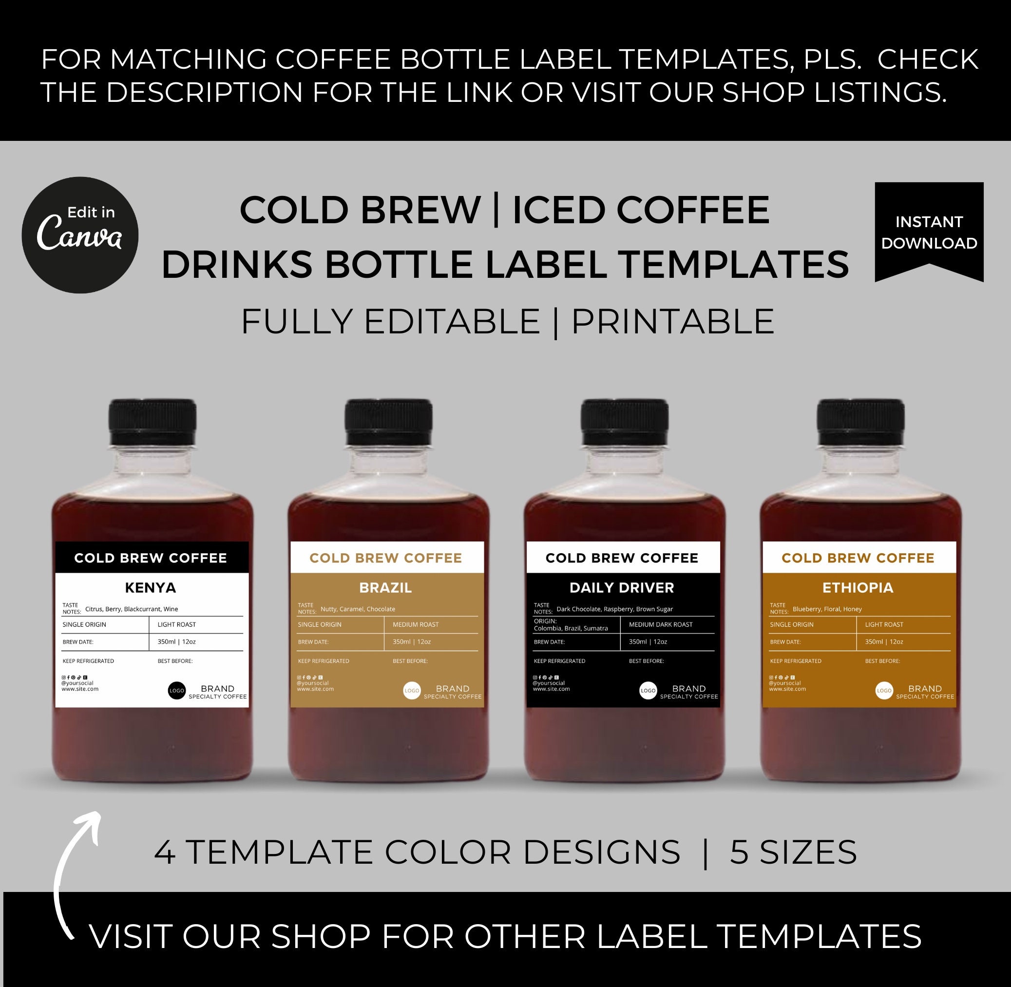 Coffee Bag Labels Template Editable Canva, Minimalist Coffee Pouch ...