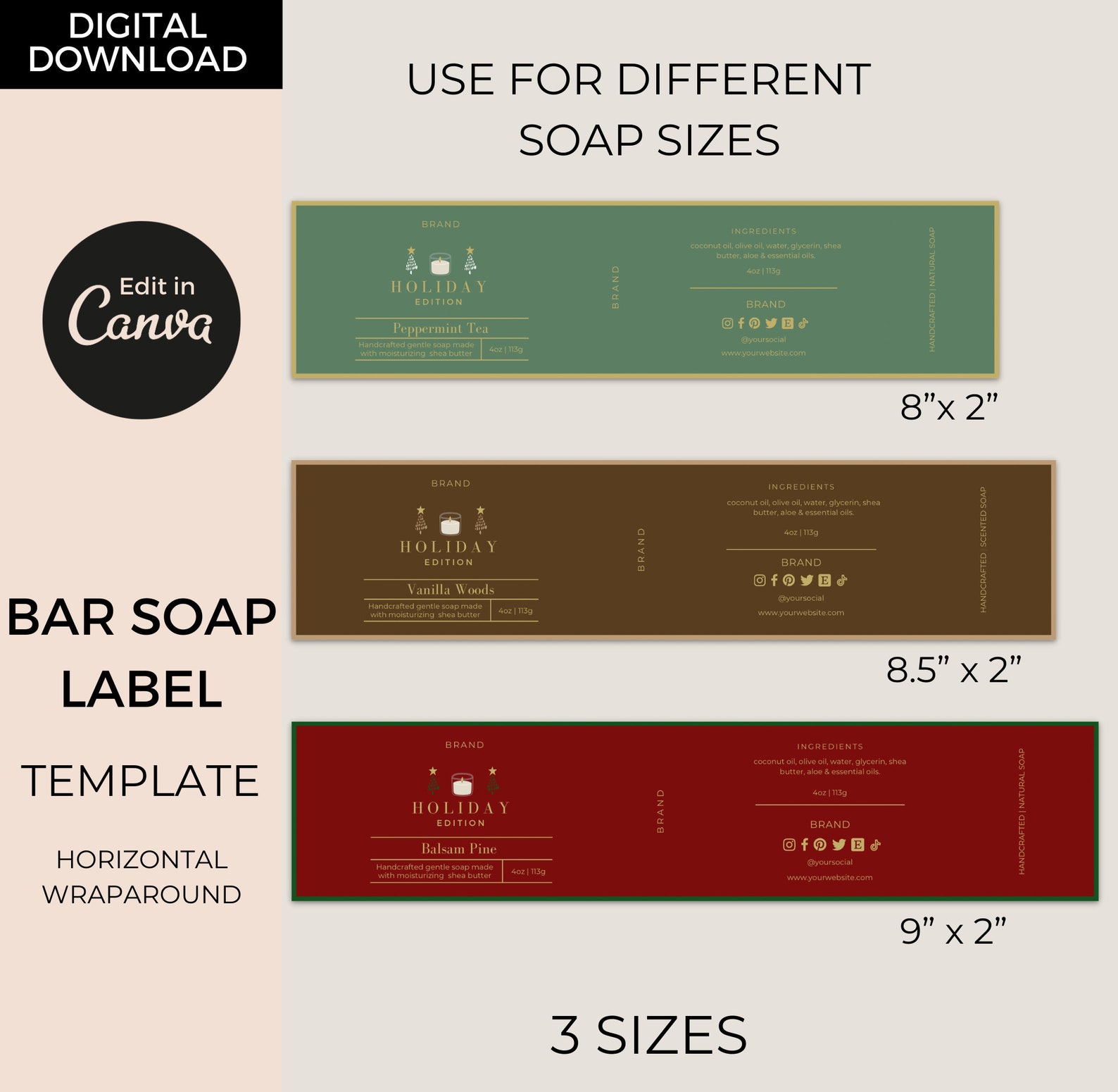 Christmas Soap Labels Template Editable Canva, Holiday Soap Labels ...