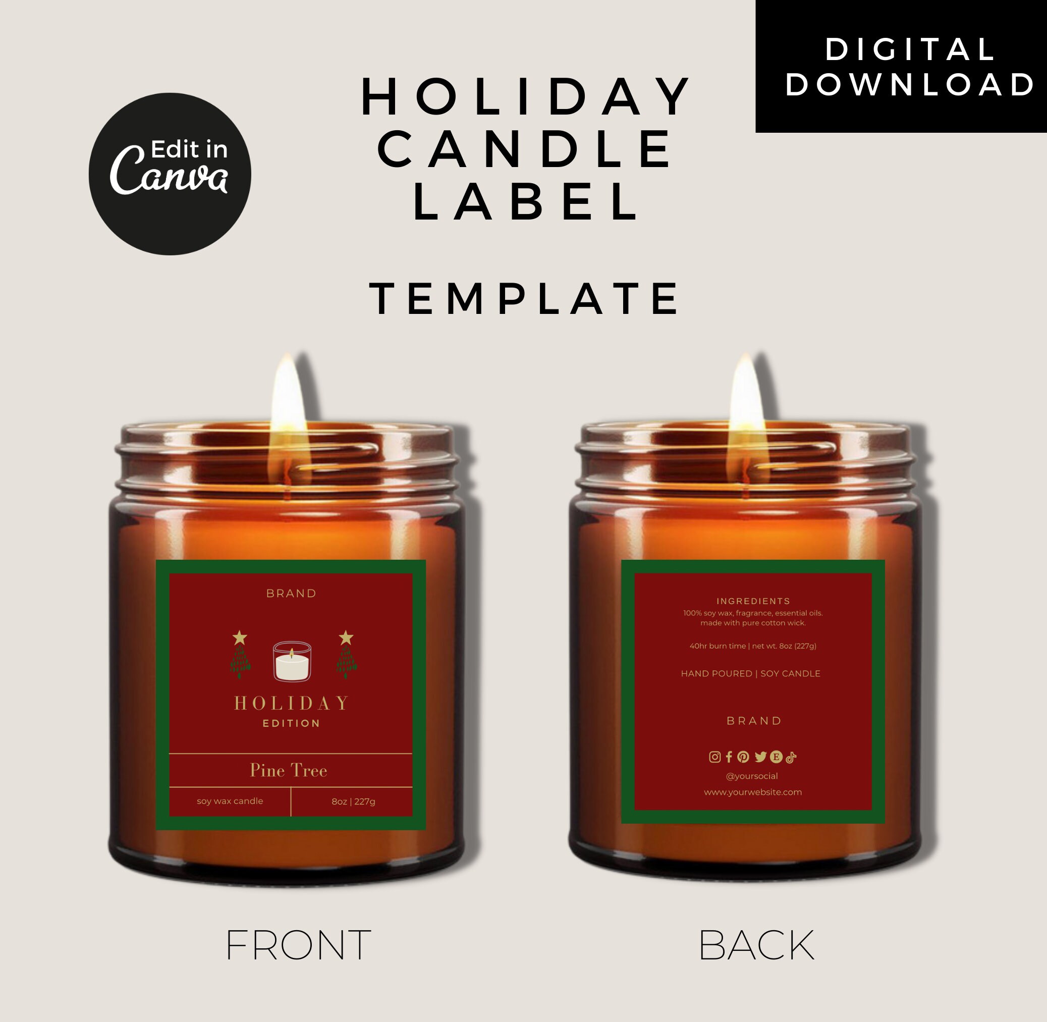 Christmas Candle Labels Template Editable Scented Soy Candle - Etsy