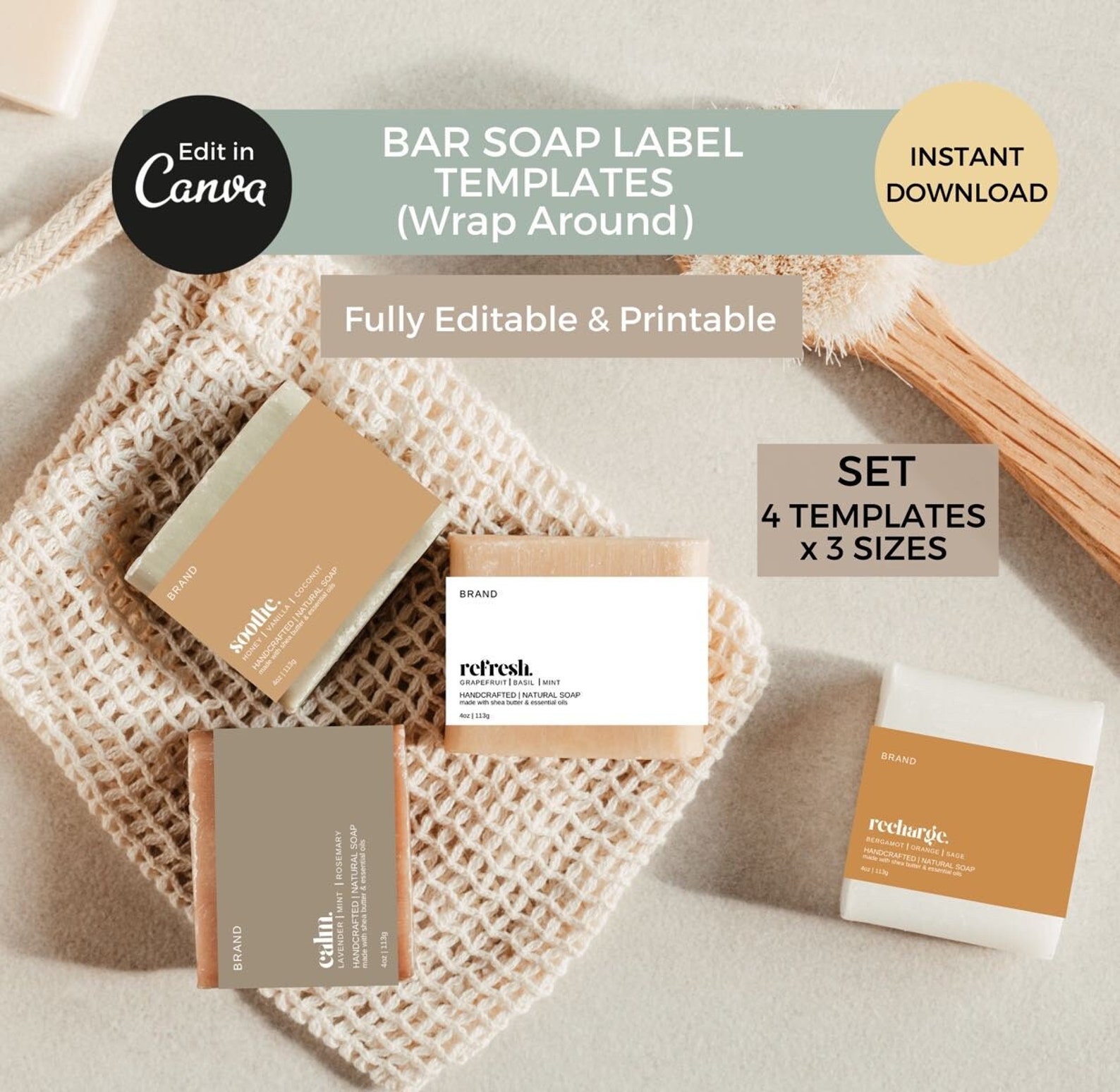Bar Soap Label Template Canva Editable, Soap Labels Printable, Wrap ...