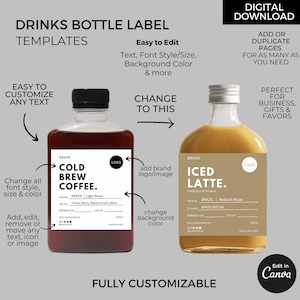 Editable Cold Brew Coffee Bottle Labels Template Canva, Drink Label ...