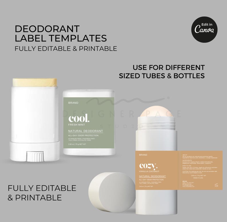Deodorant Labels Template Canva Editable, Printable Deodorant Tube ...