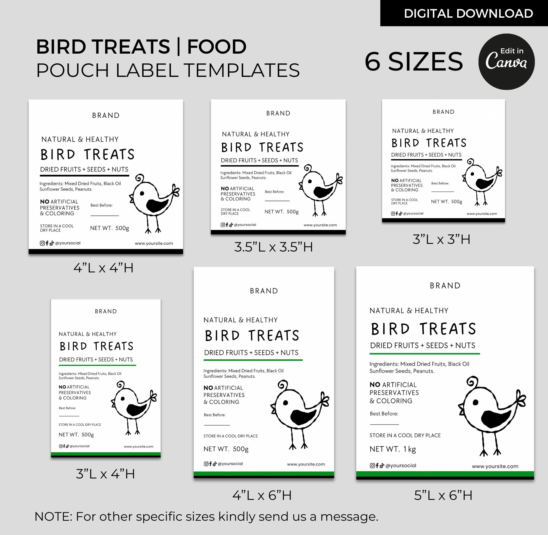Editable Bird Treats Labels Template Canva, Bird Food Label Stickers ...