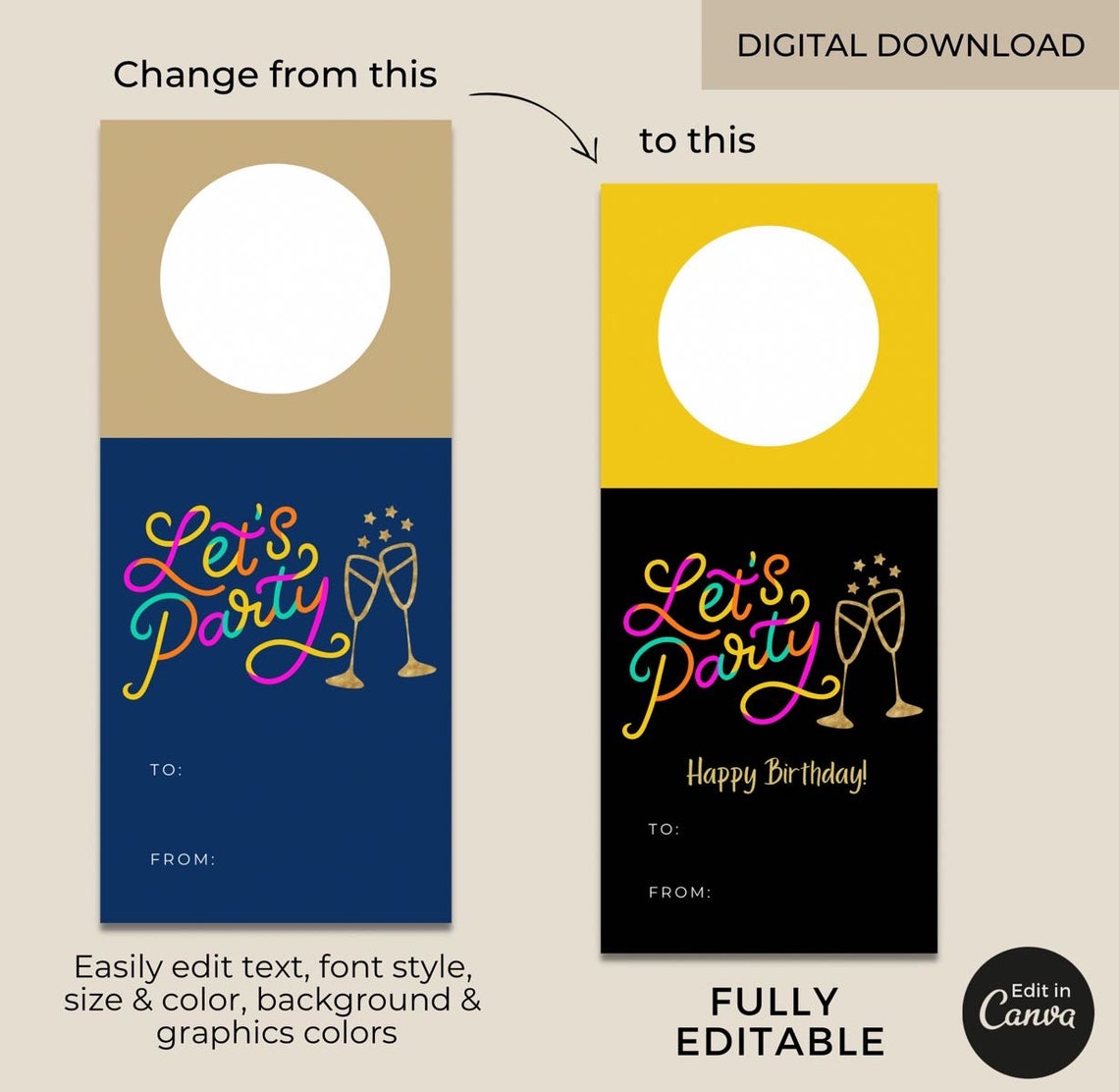 Editable Wine Bottle Hang Tags Canva Templates Set, Printable Champagne ...