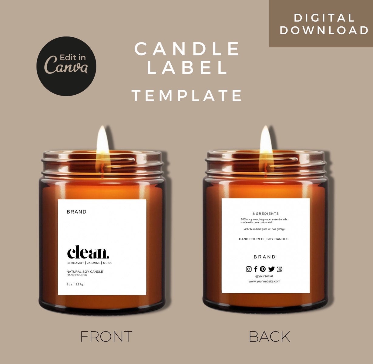 Editable Candle Label Template Canva, Modern Candle Labels Printable ...