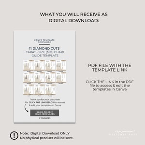 Editable Diamond Carat Size Chart Template Canva, Printable Round Cut ...