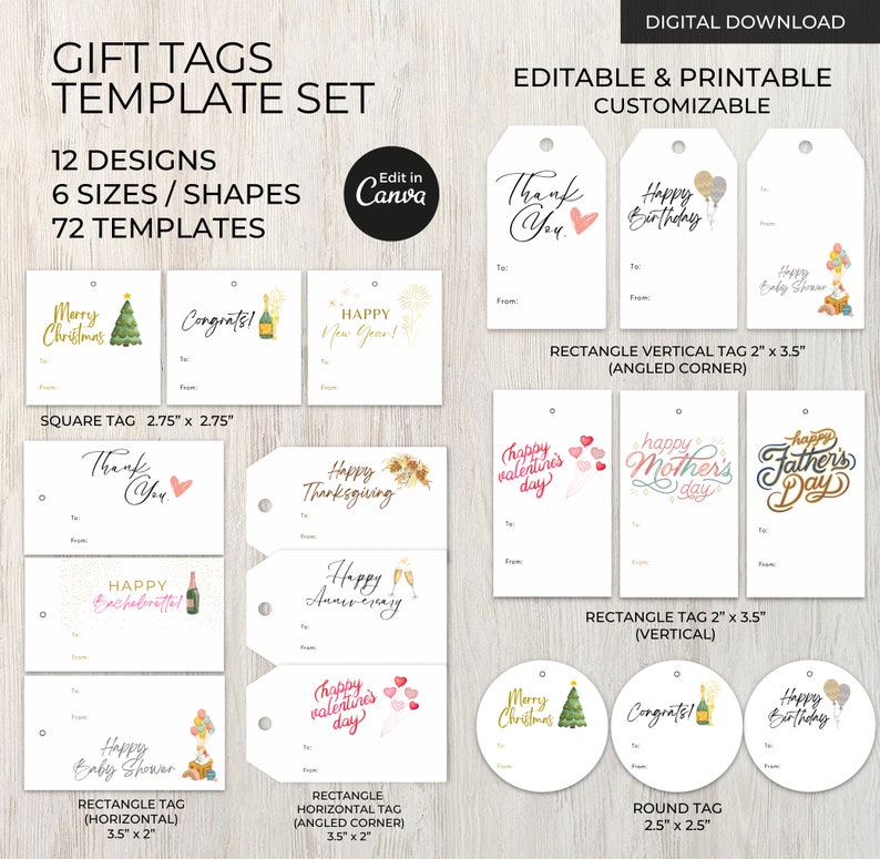 Editable Gift Tags Template Canva, Printable Favors Tag Set, Custom ...