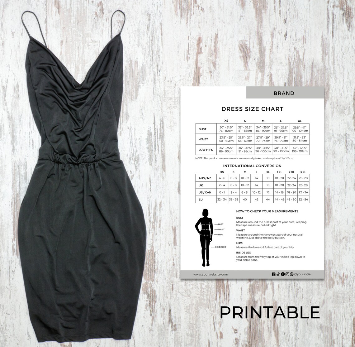 Editable Dress Size Chart Template Canva, Womens Dress Sizes Guide ...