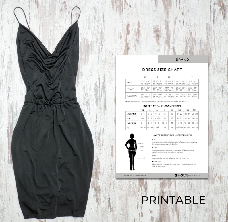 Editable Dress Size Chart Template Canva, Womens Dress Sizes Guide ...