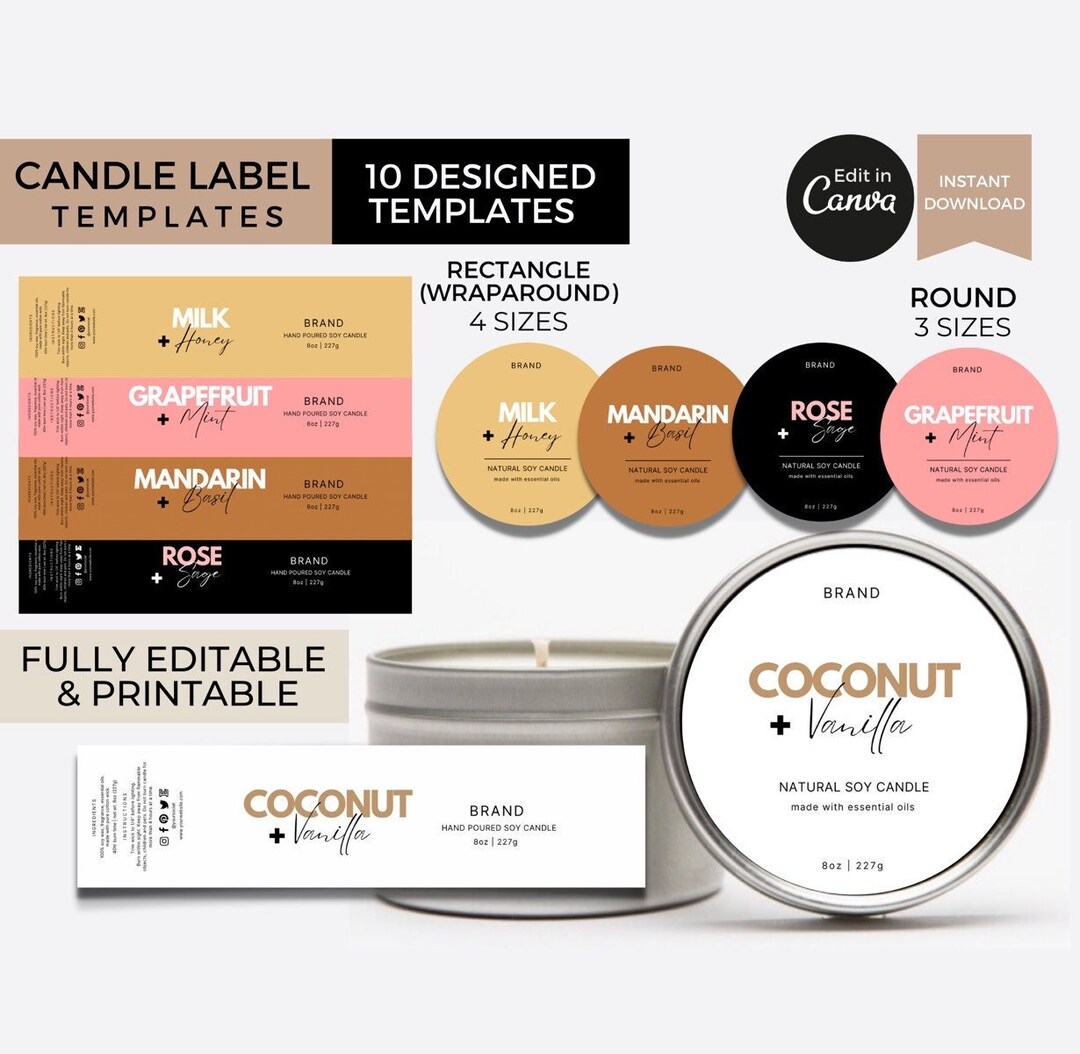 Candle Tin Label Template Editable, Modern Candle Labels Stickers ...