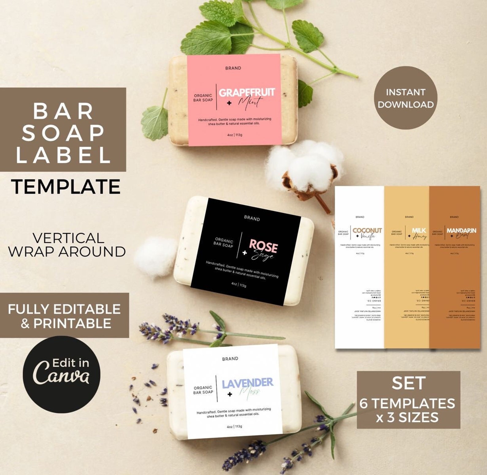 Modern Soap Label Template Editable, Bar Soap Labels Printable ...