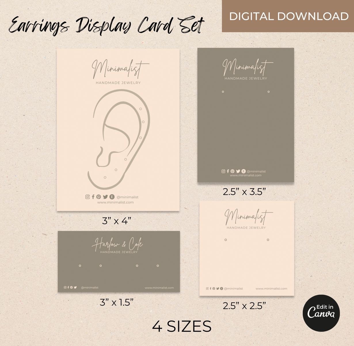 Editable Earrings Display Card Template Canva, Printable Earrings Label ...