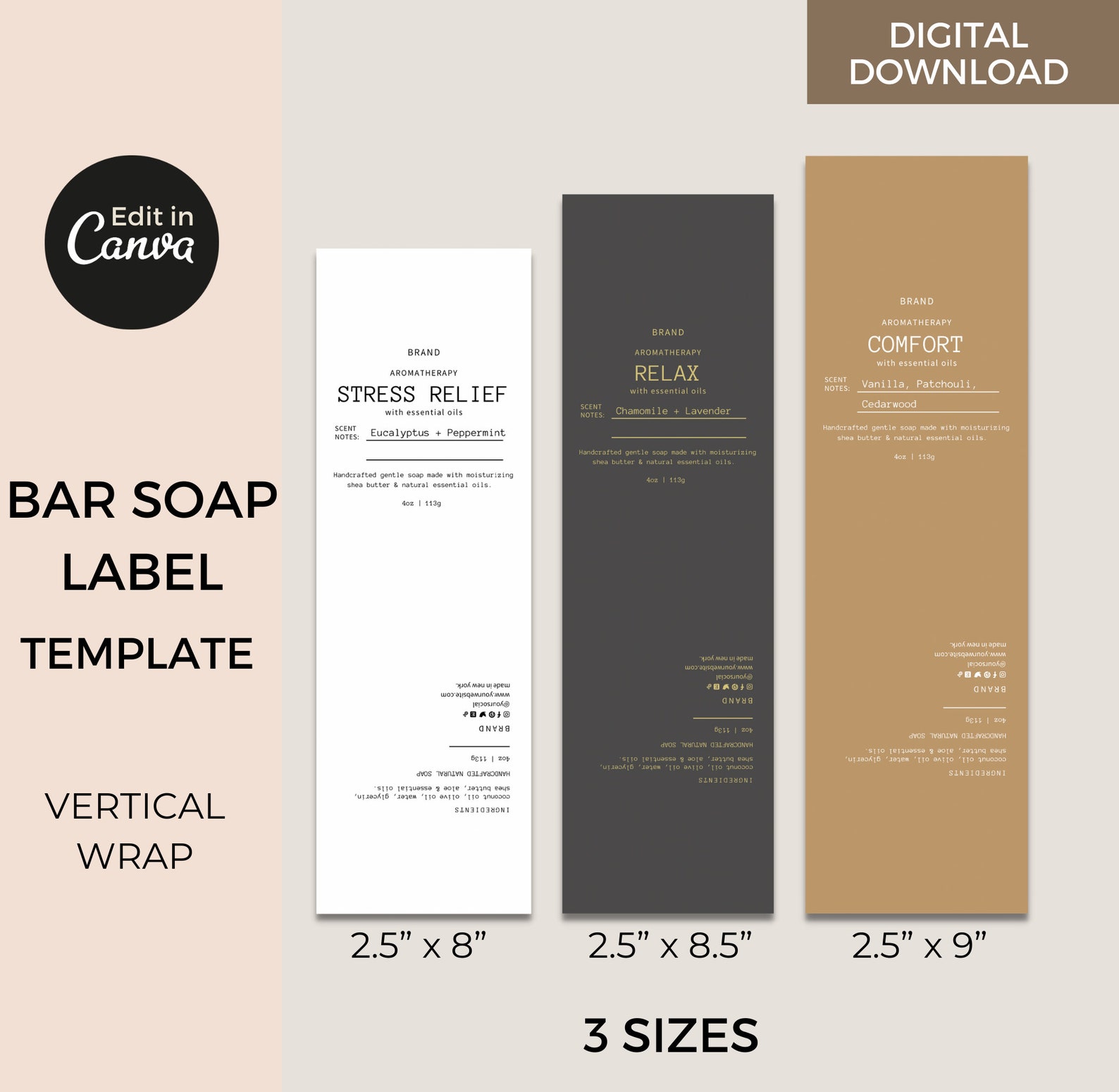 Editable Soap Label Template Canva Bar Soap Labels Printable - Etsy