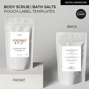 Editable Bath Salts Pouch Labels Template Canva, Printable Body Scrub ...