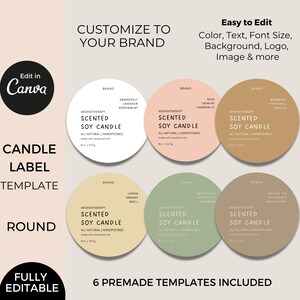 Editable Candle Tin Labels Template Canva, Candle Round Labels, Modern ...
