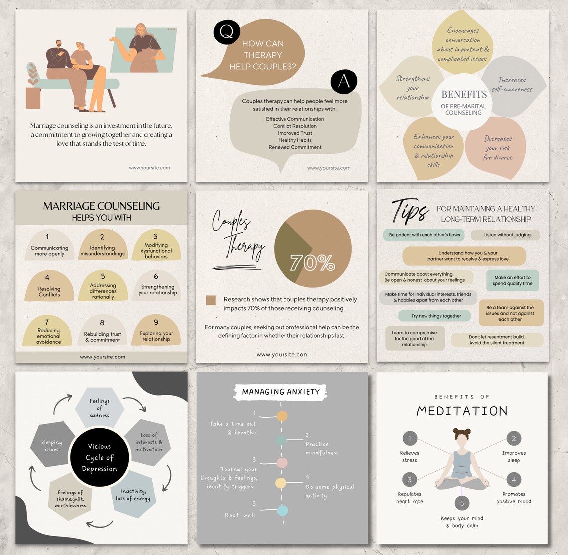 Couples Therapy Instagram Templates Editable Canva, Marriage Counseling ...