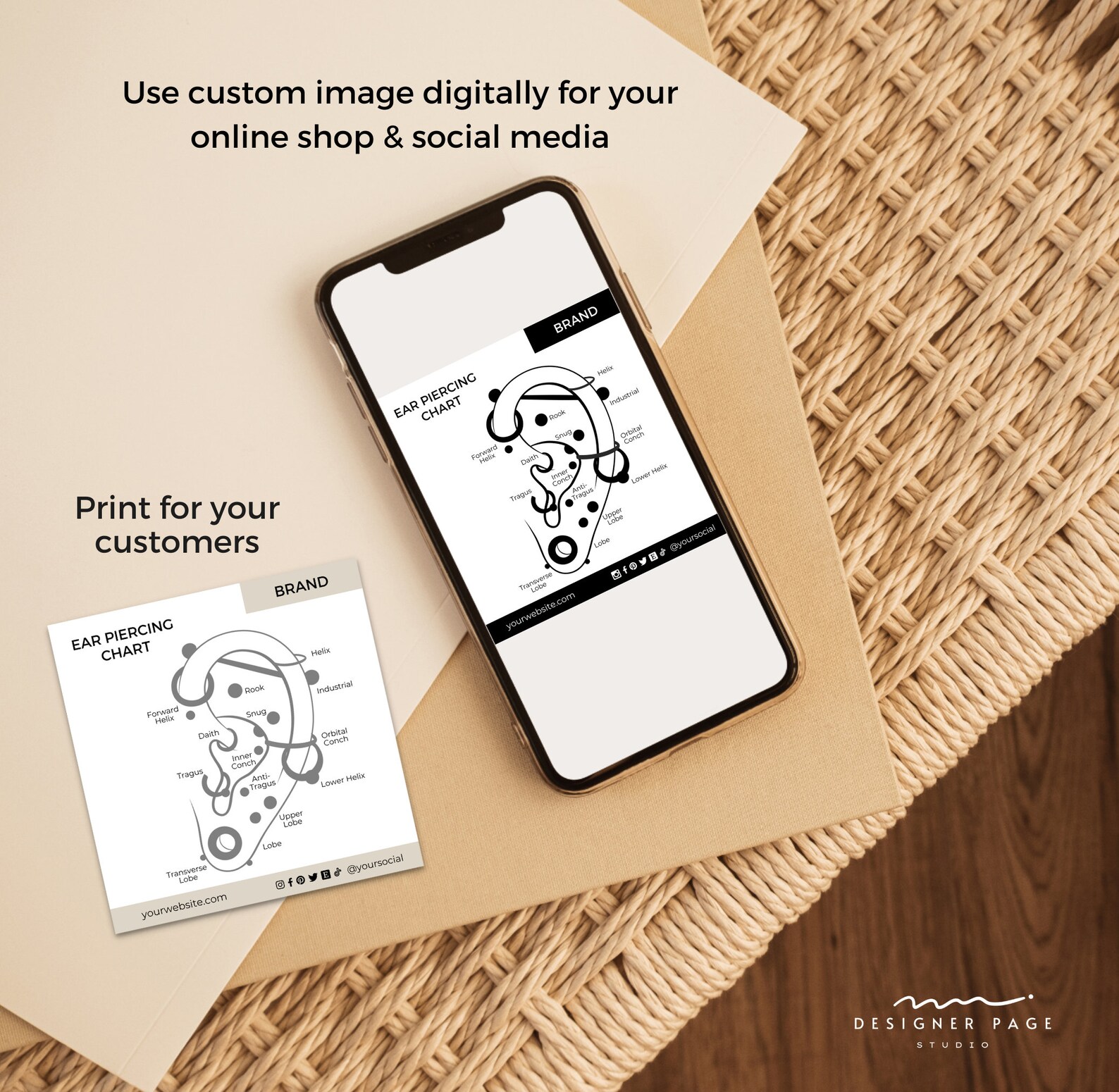 Editable Ear Piercing Chart Template Canva, Printable Ear Piercings ...