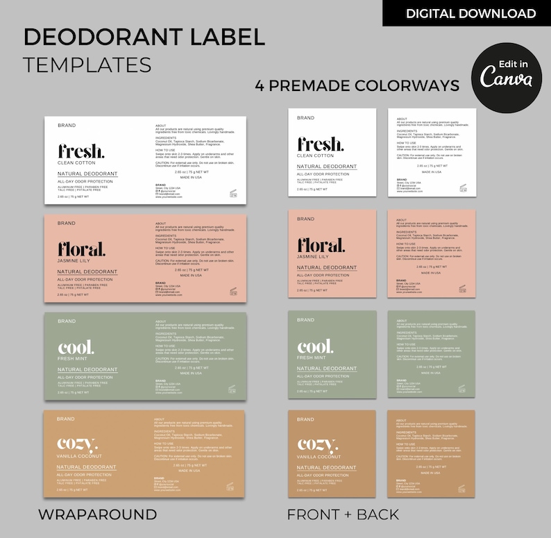 Deodorant Labels Template Canva Editable, Printable Deodorant Tube ...