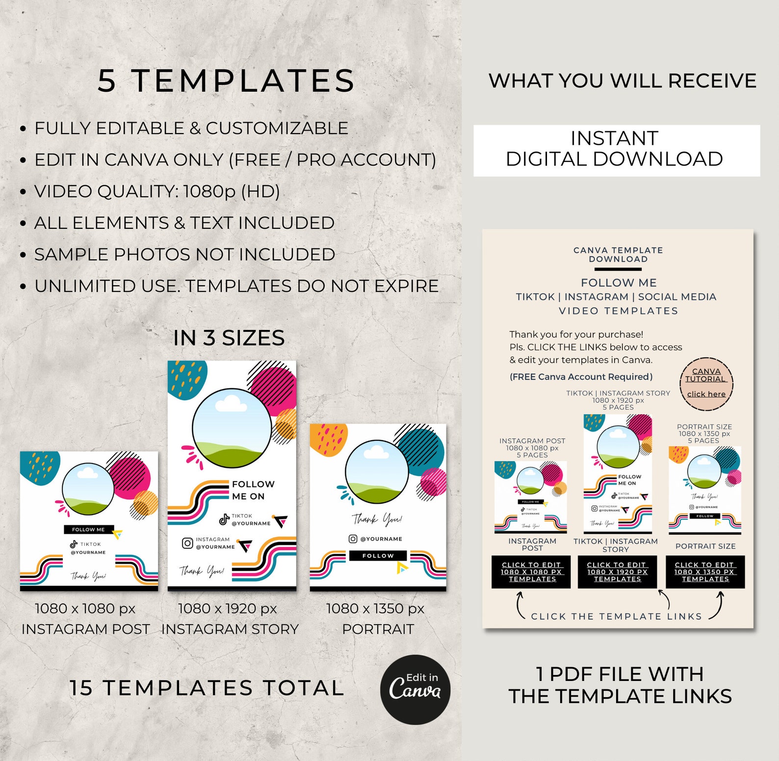 Follow Me on Tiktok Template Canva, Editable Tiktok Post Video ...