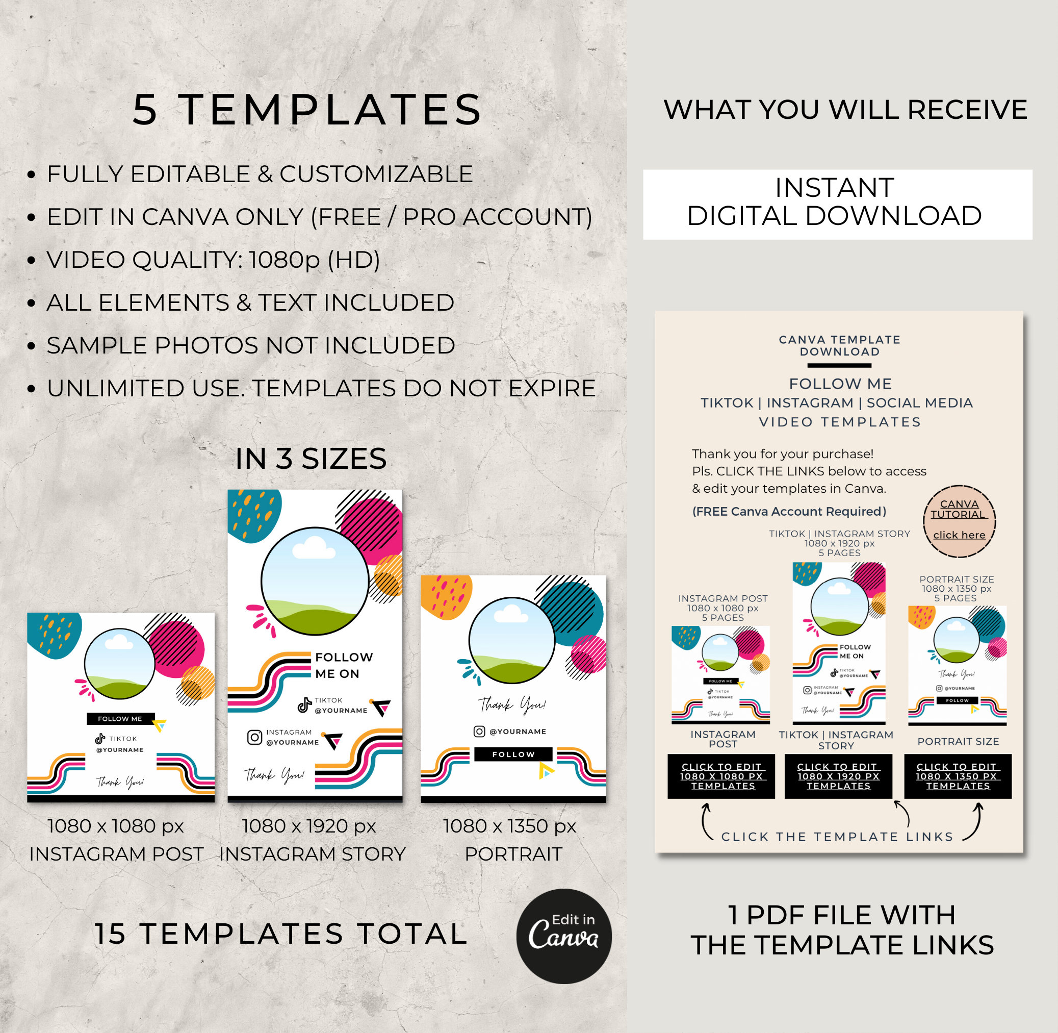 Follow Me on Tiktok Template Canva, Editable Tiktok Post Video ...