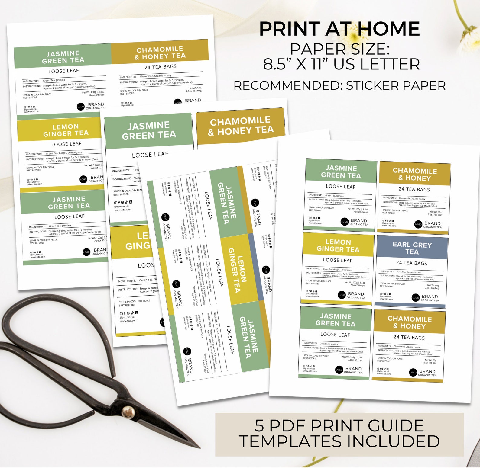 Tea Bag Labels Template Editable Canva, Minimalist Tea Pouch Label ...