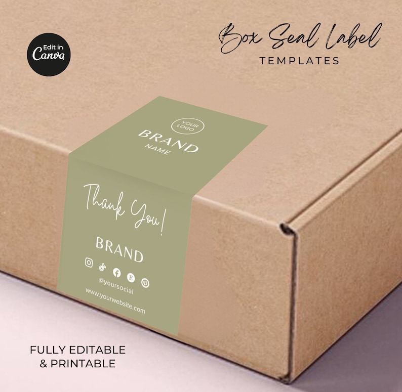 Editable Box Labels Template Canva, Mailer Box Seal Label Sticker ...