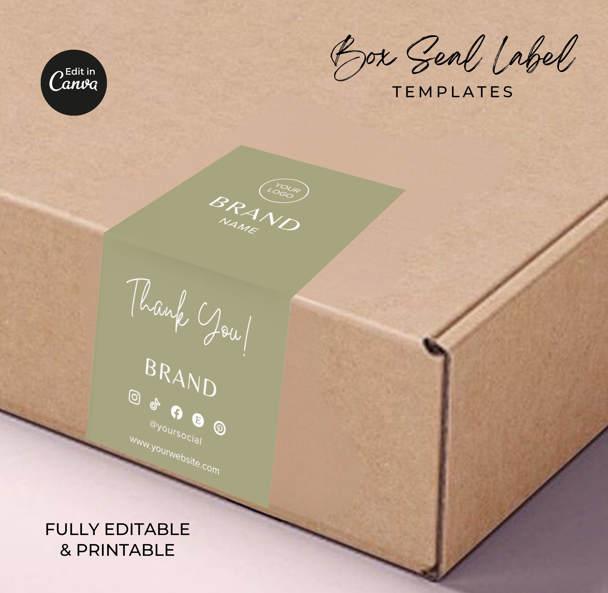 Editable Box Labels Template Canva, Mailer Box Seal Label Sticker ...
