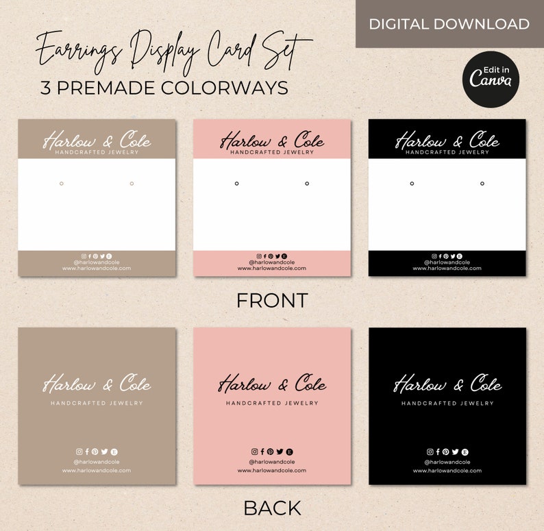Earrings Display Cards Template Canva Editable, Printable Earrings ...