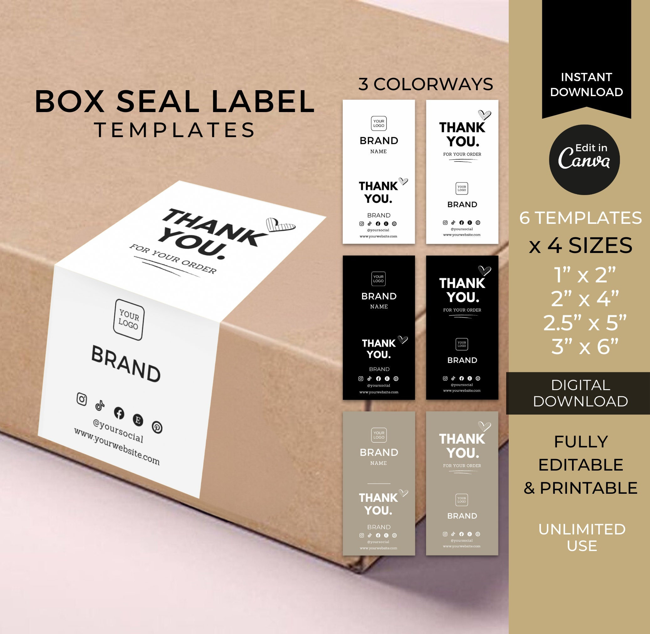 Editable Box Seal Labels Template Canva, Custom Mailer Box Label ...