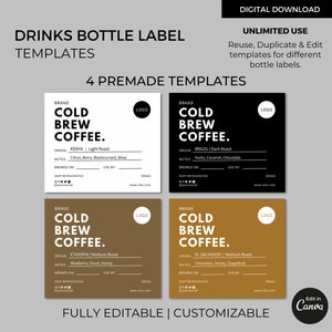 Editable Cold Brew Coffee Bottle Labels Template Canva, Drink Label ...